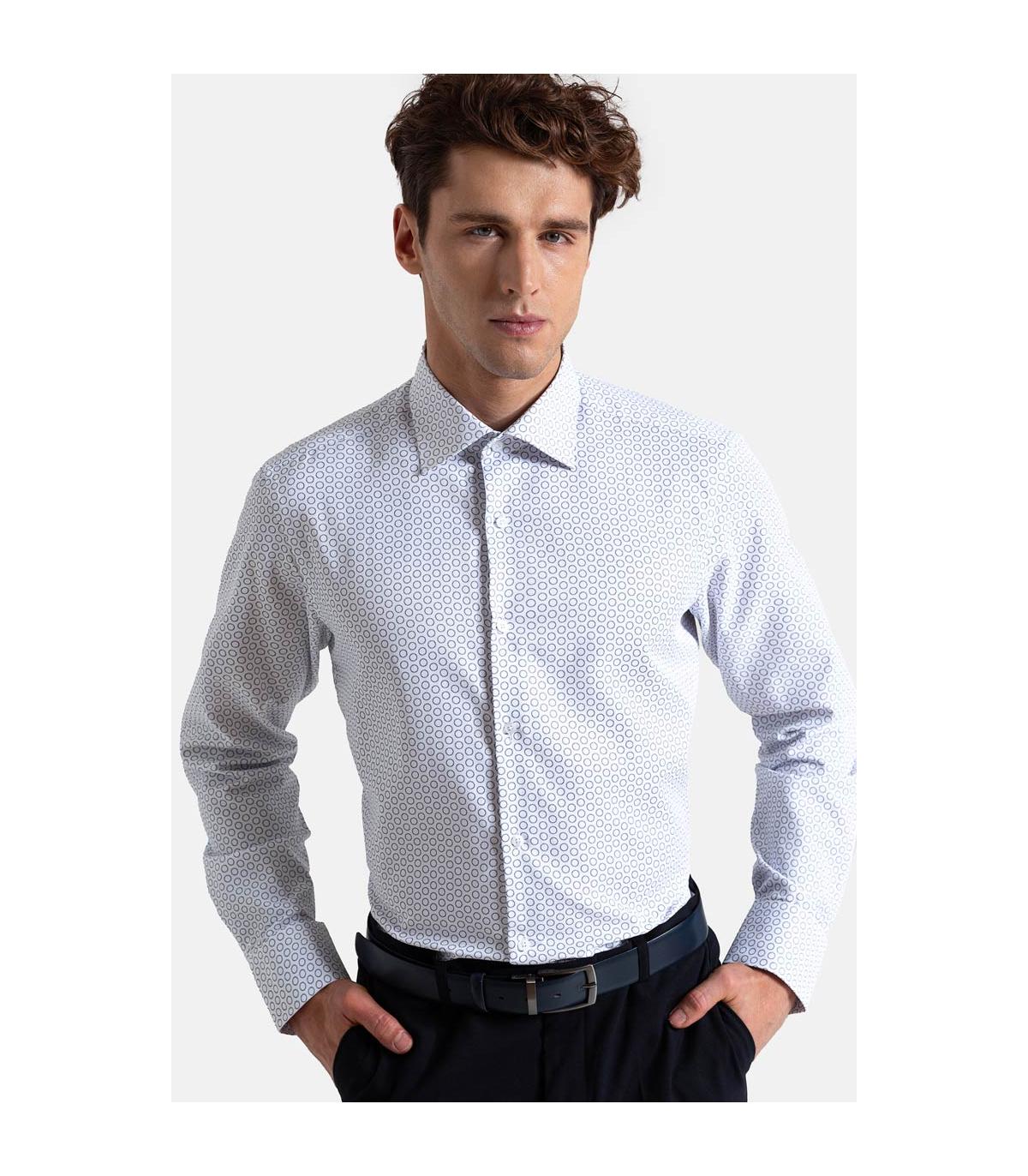 BIAŁA KOSZULA MĘSKA Z DROBNYM NADRUKIEM MICHIGAN SLIM