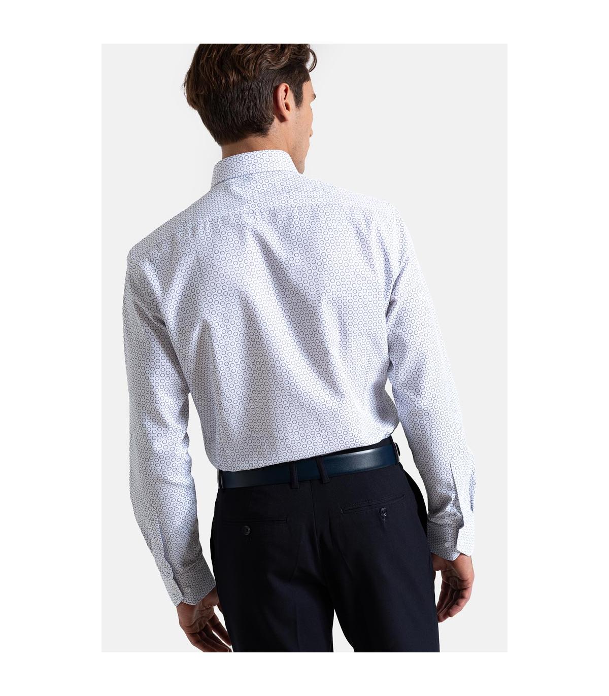 BIAŁA KOSZULA MĘSKA Z DROBNYM NADRUKIEM MICHIGAN SLIM